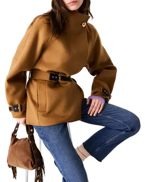 Maje Wool Blend Belted Coat