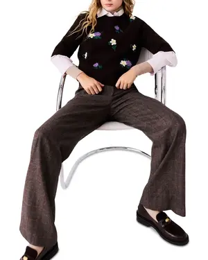 Maje Floral Embroidered Wool Blend Sweater