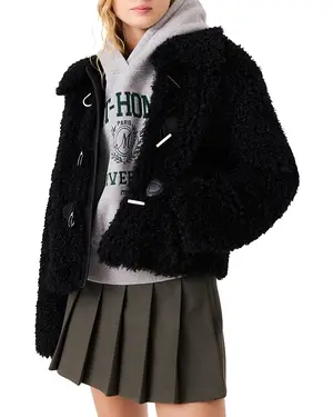 Maje Faux Fur Long Sleeve Short Coat - Black
