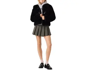 Maje Faux Fur Long Sleeve Short Coat