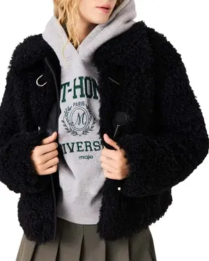 Maje Faux Fur Long Sleeve Short Coat