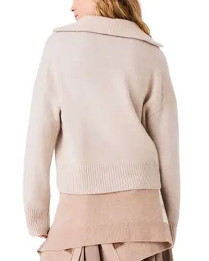 Maje Cashmere Blend Zip Neck Long Sleeve Sweater