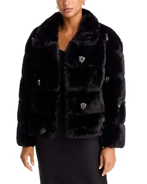 Aqua Embellished Faux Fur Coat Exclusive