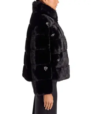 Aqua Embellished Faux Fur Coat Exclusive