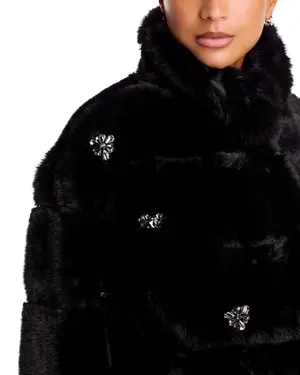 Aqua Embellished Faux Fur Coat Exclusive