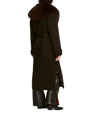 Sandro Gustave Faux Shearling Collar Robe Coat