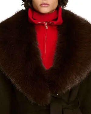 Sandro Gustave Faux Shearling Collar Robe Coat