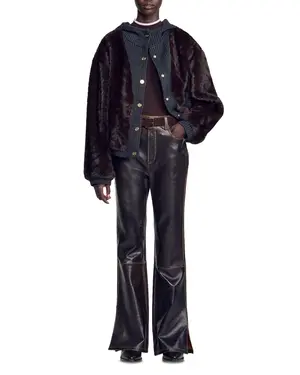 Sandro Theodore Faux Fur Ribbed Trim Jacket