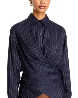 Lafayette 148 New York Pinstripe Silk Convertible Wrap Blouse