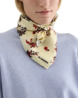 JIL SANDER Printed Silk Foulard Scarf - Ruby Yellow