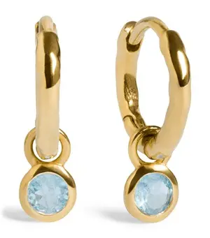 Monica Vinader Gold Vermeil And Aquamarine March Birthstone Huggie Earrings - Blue