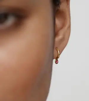 Monica Vinader Gold Vermeil And Ruby July Birthstone Huggie Earrings