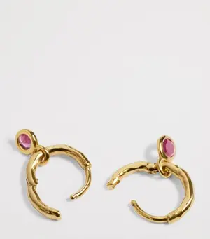 Monica Vinader Gold Vermeil And Ruby July Birthstone Huggie Earrings