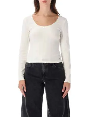 LEVI'S Lace-trim Ribbed Long Sleeve Top - Bianco