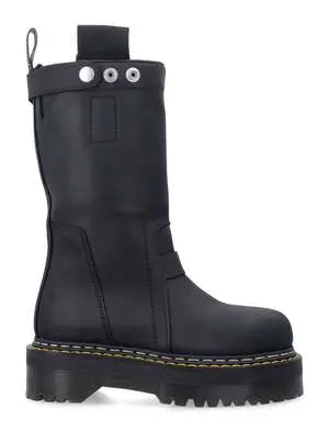 DR. MARTENS X RICK OWENS Leather Pull-on Mini Shaft Boots With Quad Platform Sole - Nero