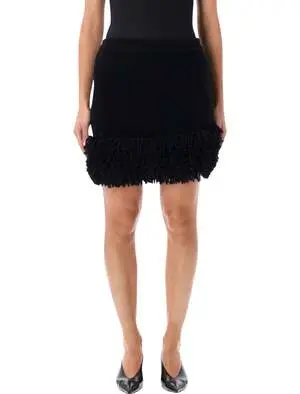 Loewe Mini Wool Blend Skirt With Fringe Hem - Nero