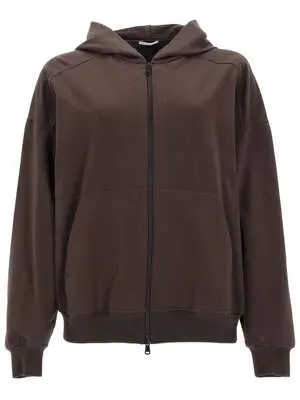 Brunello Cucinelli Hooded Sweatshirt In Stretch Cotton - Brown