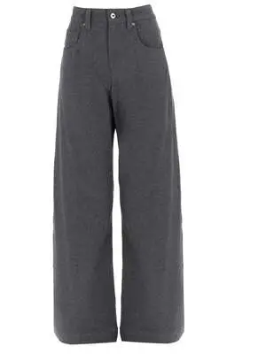 Brunello Cucinelli High-waist Wide-leg Cotton Pants With Stretch - Grey