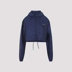 Miu Miu Cropped Hooded Windbreaker Jacket - Blue