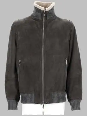Brunello Cucinelli Leather Bomber Jacket - Grey