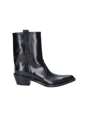 Khaite Leather Western Ankle Boots - Black