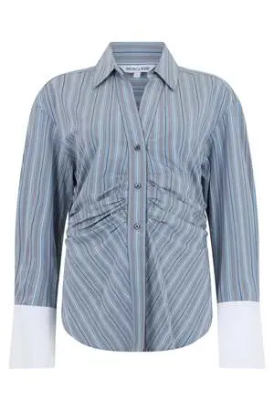 Veronica Beard Striped Long-sleeve Shirt With Contrast White Cuffs - Blue