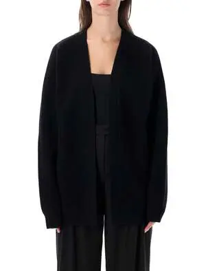 RHEA Ribbed Open-front Longline Cardigan - Nero