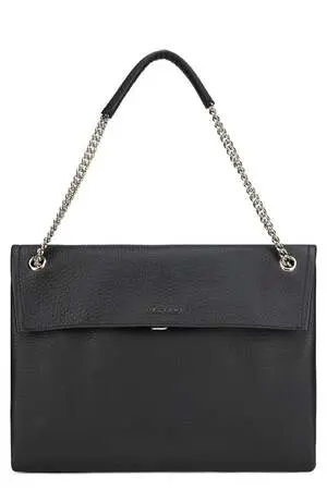 Orciani Venus Midi Hammered Leather Shoulder Handbag - Black