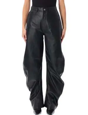ROTATE BY BIRGER CHRISTENSEN Wide-leg Leather Trousers - Nero