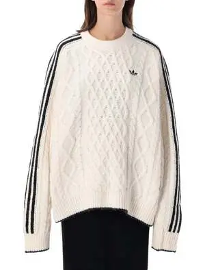 ADIDAS ORIGINALS Cable-knit Sweater With Stripe Detail - Bianco