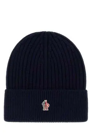 Moncler Navy Wool Beanie Hat - Blue