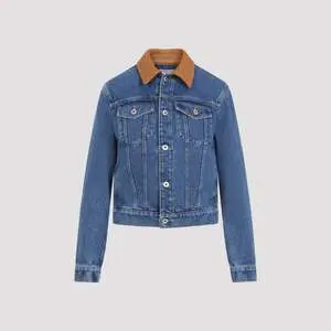 Bottega Veneta Denim Jacket With Intrecciato Collar - Blue