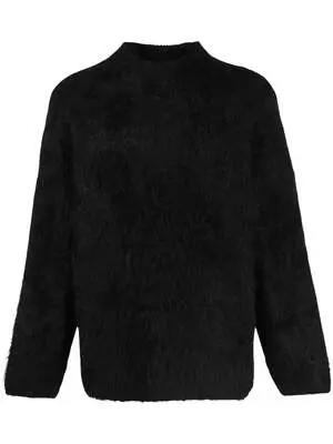 Séfr Brushed Texture Long Sleeve Sweater Straight Hem - Black