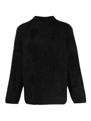 Séfr Sefr Brushed Texture Long Sleeve Sweater - Straight Hem Black