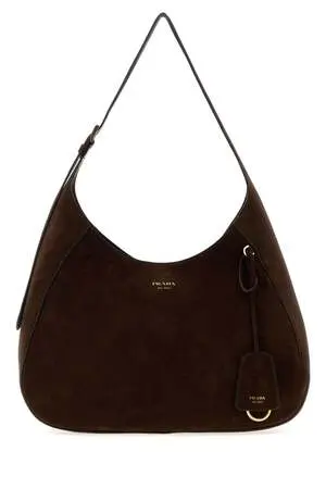 Prada Dark Suede Large Boogie Shoulder Handbag - Brown