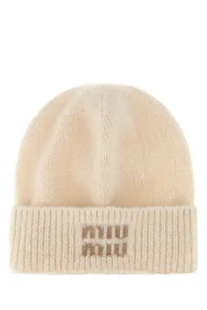 Miu Miu Miu Mohair Blend Beanie Hat - White