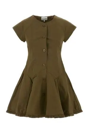 GANNI Army Stretch Poplin Mini Dress - Green