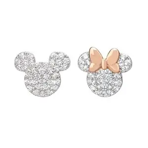 Disney Mickey And Minnie Mouse Mismatched Cubic Zirconia Stud Earrings - Metallic Silver