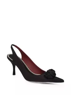 Magda Butrym Rose Slingback Satin Pumps - Black