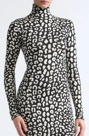 Carolina Herrera Turtleneck Tea Length Knit Dress