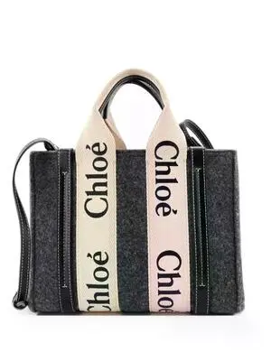 Chloé Woody Recycled Felt With Leather And Canvas Small Tote Bag - Grey