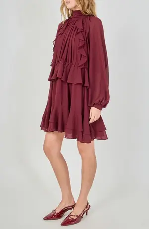 Endless Rose Ruffle Tie Back Long Sleeve Chiffon Dress