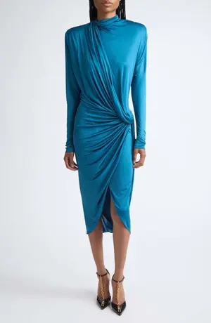 Balmain Draped Viscose Jersey Midi Dress - A49 Deep Blue