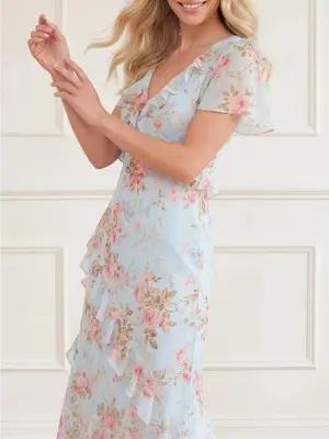 NEEDLE & THREAD Summer's Rose Georgette V-neck Gown