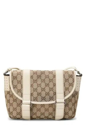 Gucci Cream Original Gg Buckle Flap Messenger - White