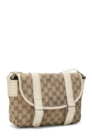 Gucci Cream Original Gg Buckle Flap Messenger