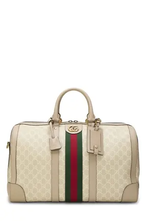 Gucci Gg Supreme Ophidia Web Boston Bag - Beige
