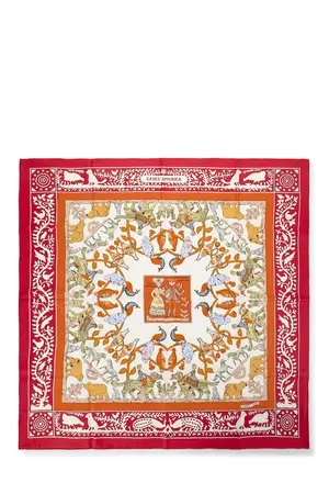 Hermès Multicolor 'early America' Silk Scarf 90 - Red