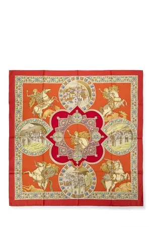 Hermès Multicolor 'le Triomphe Du Paladin' Silk Scarf 90 - Red
