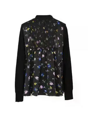 Sacai Floral-print Panelled Sweater